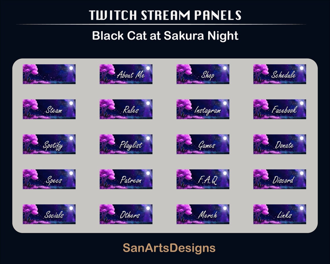 Sakura Night Static Twitch Panels Black Cat at Sakura Night - Etsy