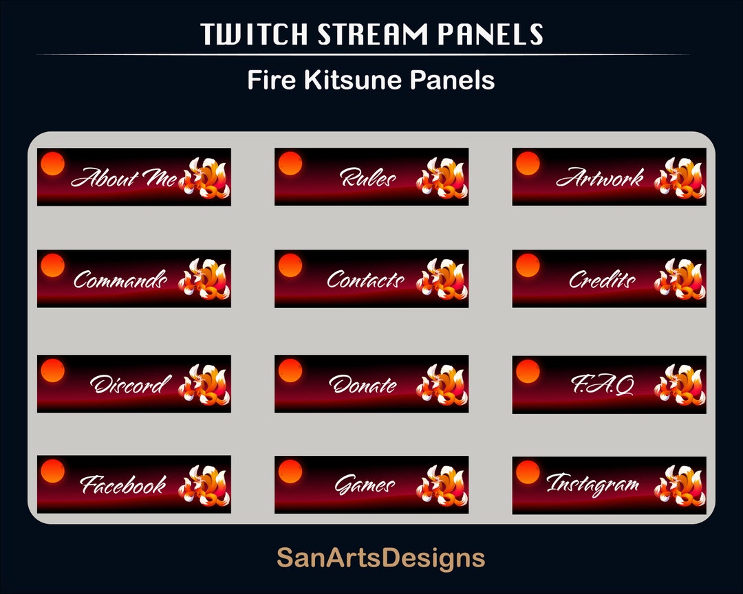 Twitch Panels Fire Nine Tail Fox | Static Panels Fire Kitsune ...