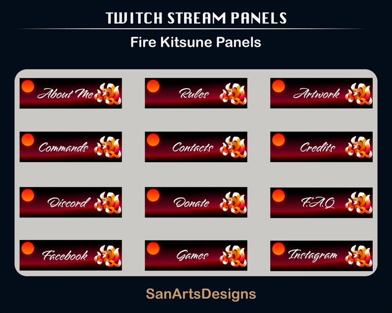 Twitch Panels Fire Nine Tail Fox Static Panels Fire Kitsune - Etsy