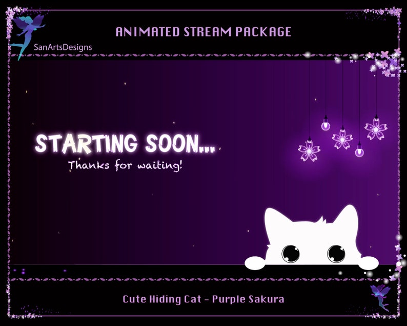 Animated Stream Package Purple Cute Hiding Cat, Animated Twitch ...