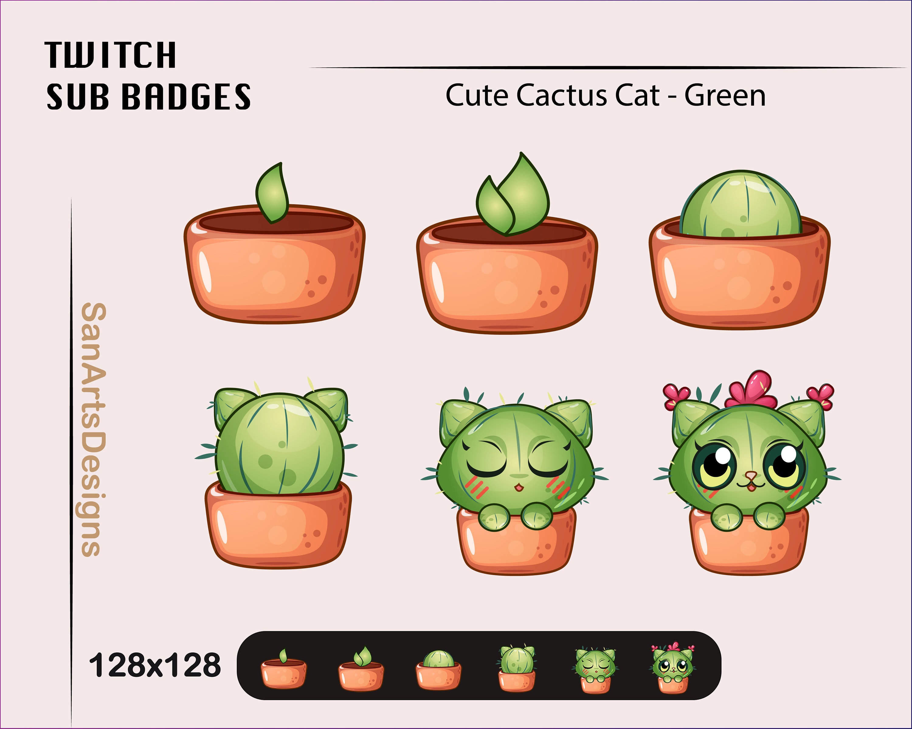 Cute Cactus Cat Twitch Sub Badges, Cute Cat Cactus Twitch Sub Badges ...