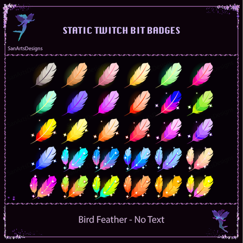 Colorful Bird Feathers Twitch Bit Badges, Magical Bird Feathers Twitch ...