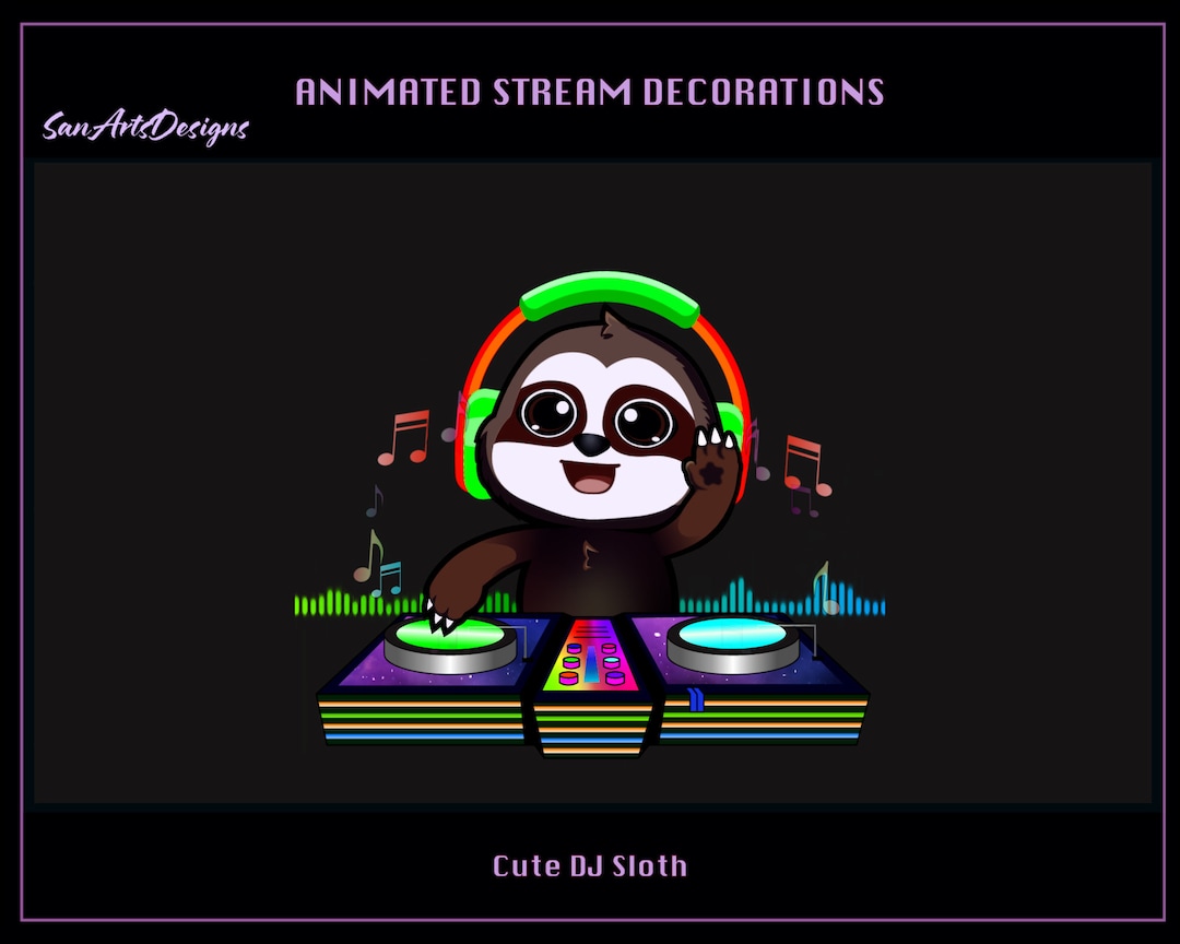 Animated Panda DJ Sloth Stream Decoration, Animated Cute DJ Sloth ...