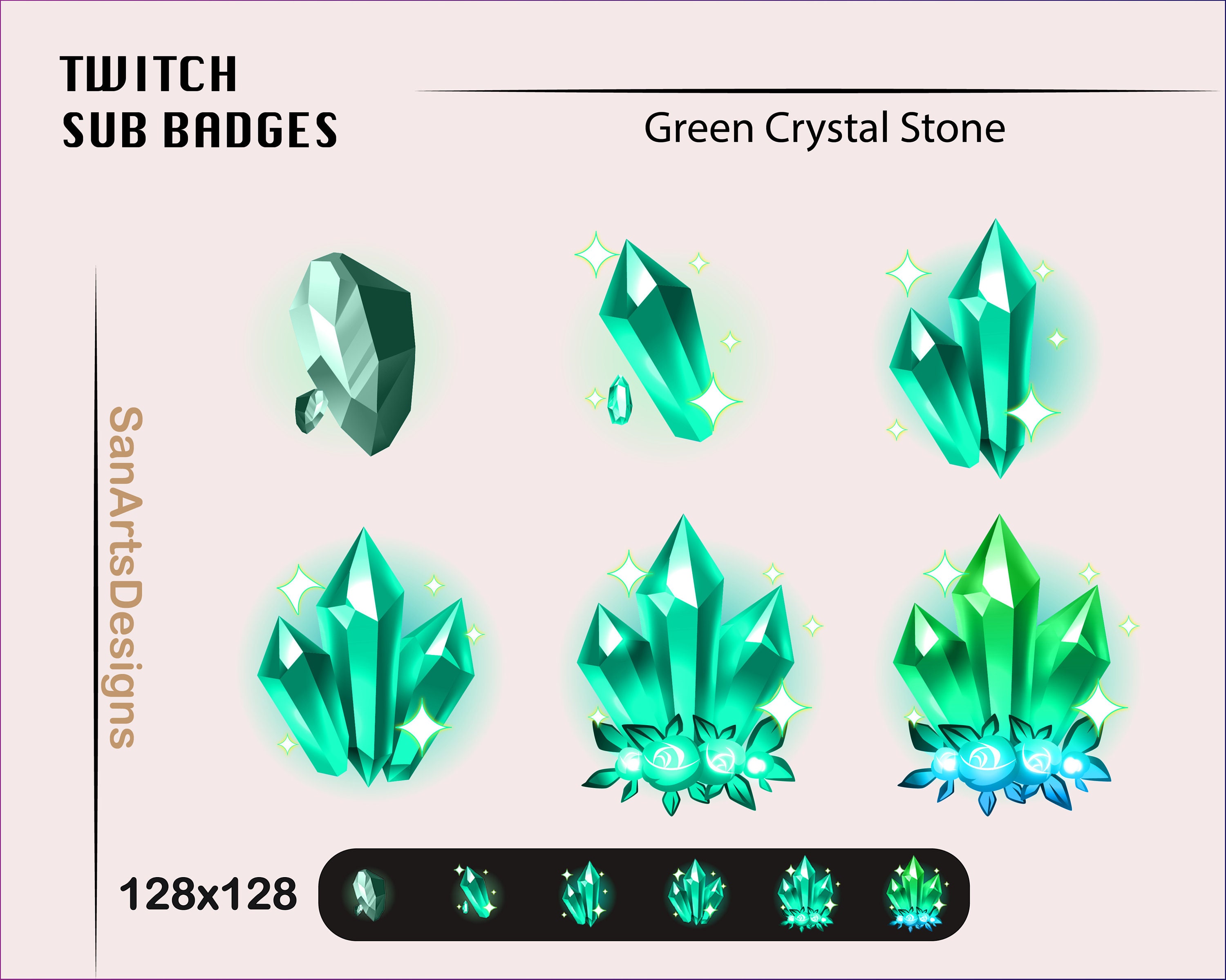 Green Crystal Stone Twitch Sub Badges, Green Gem Stone Twitch Sub ...