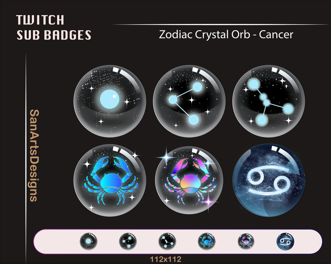 Cancer Crystal Ball Twitch Sub Badges, Zodiac Magic Ball Twitch Sub ...