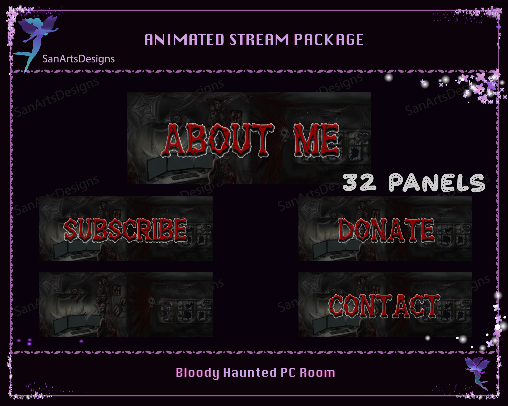 Animated Stream Overlay Package Bloody Haunted PC Room, Animated Twitch ...