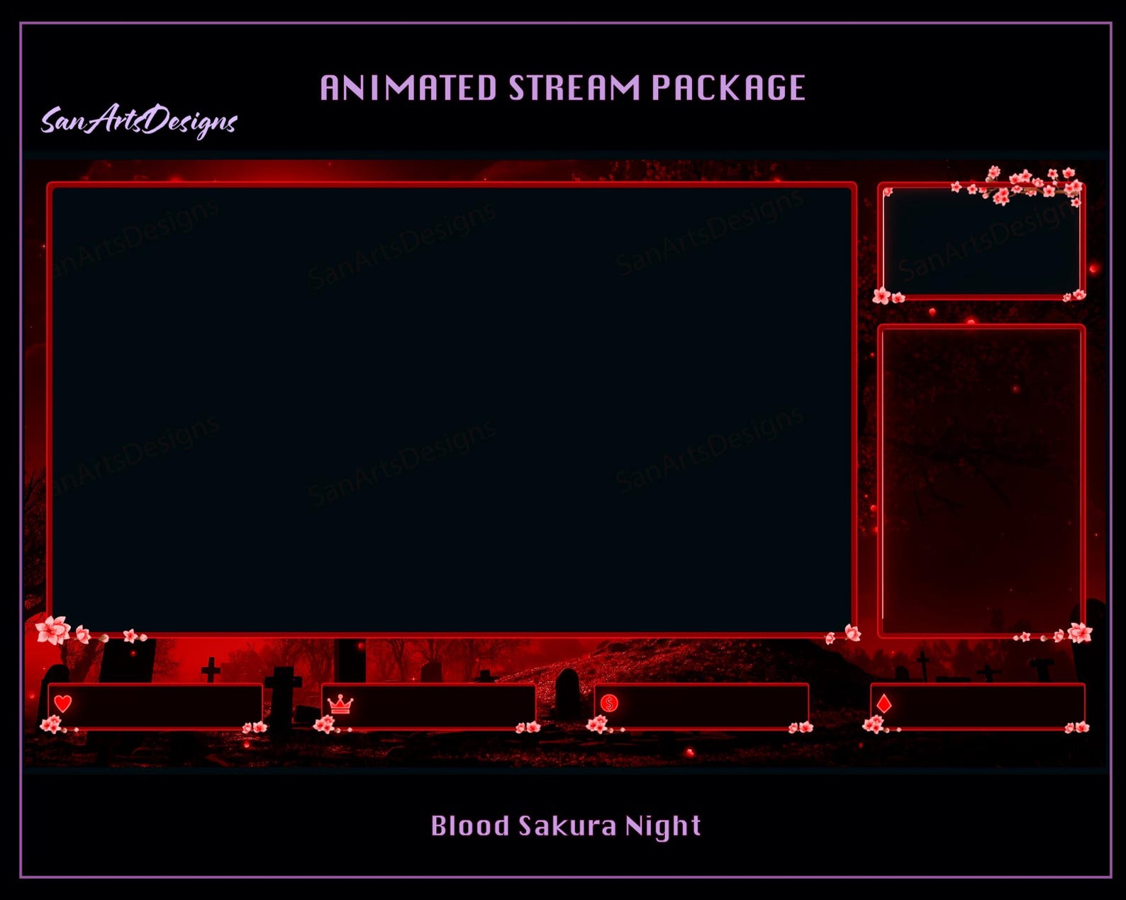 Animated Stream Package Blood Red Sakura Graveyard, Animated Twitch ...