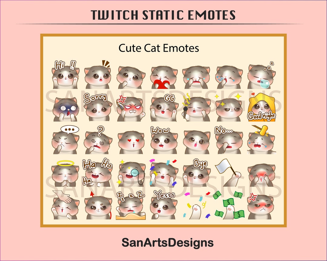 Cute Cat Twitch Emotes / Static Cute Cat Twitch Emotes for Streaming ...