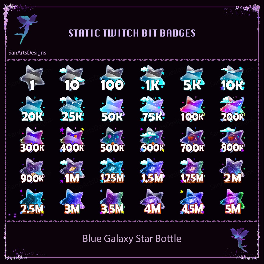 Blue Galaxy Star Bottle Twitch Bit Badges, Blue Galaxy Star Twitch Bit ...