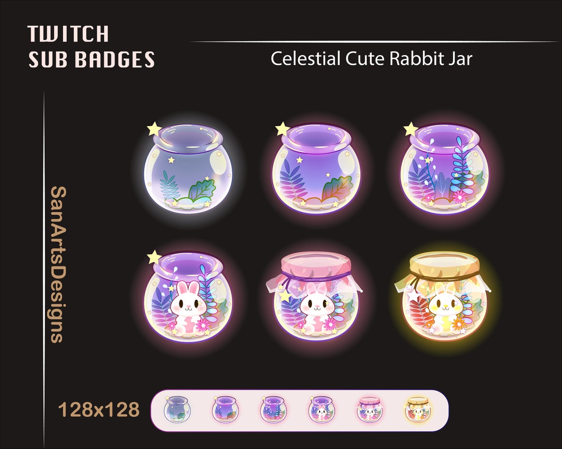 Celestial Cute Rabbit Jar Twitch Sub Badges, Flower Jar Twitch Sub ...