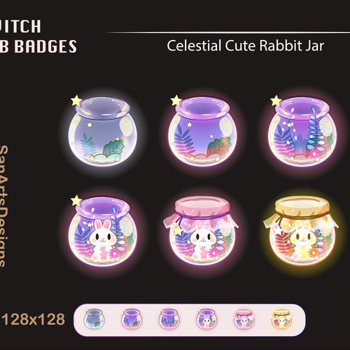 Celestial Cute Rabbit Jar Twitch Sub Badges Flower Jar Twitch - Etsy