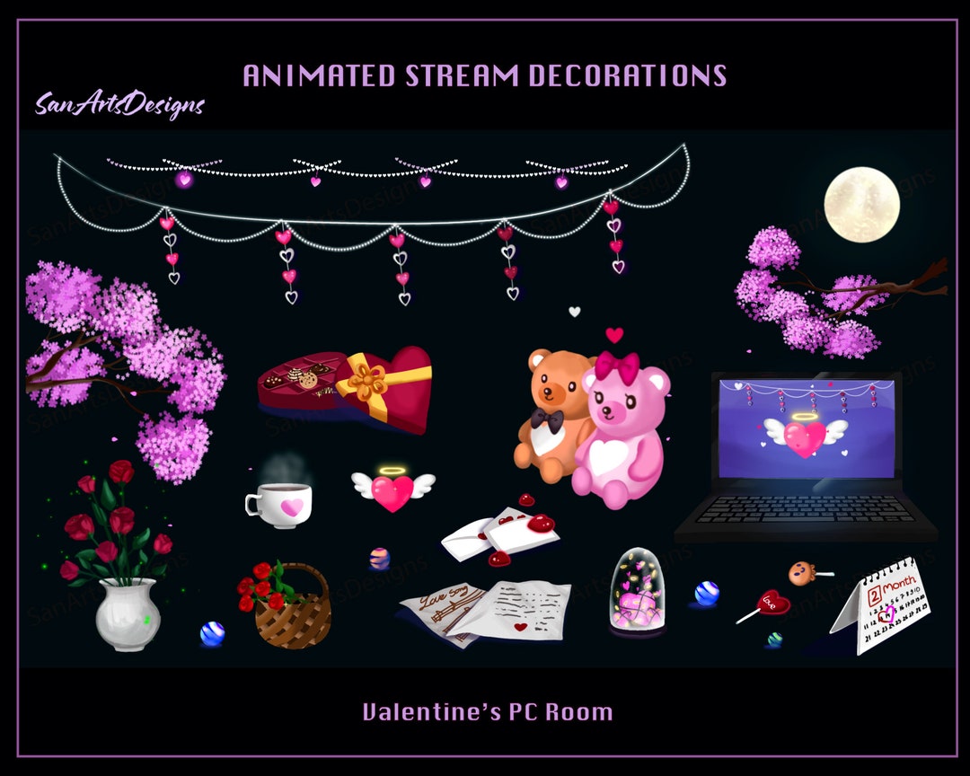 Cute Valentine Stream Decoration Set, Cute Valentine Twitch Decoration ...