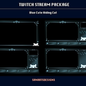 Animated Stream Package Blue Cute Hiding Cat, Animated Twitch Overlays ...