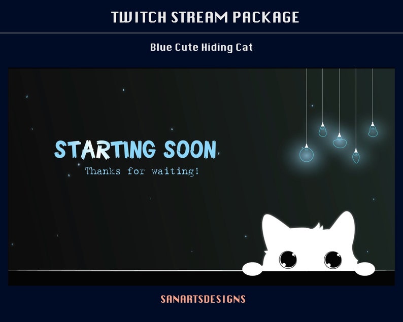 Animated Stream Package Blue Cute Hiding Cat Animated Twitch - Etsy