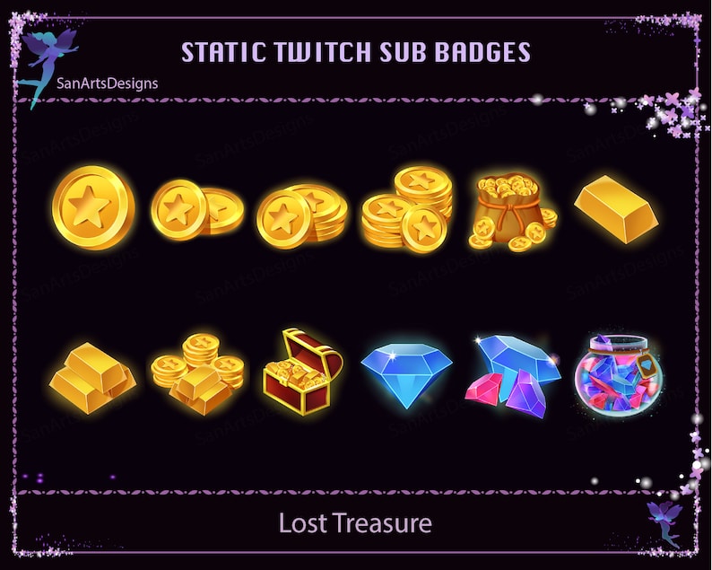 Lost Treasure Twitch Sub Badges Gold Coin Stream Sub Badges - Etsy