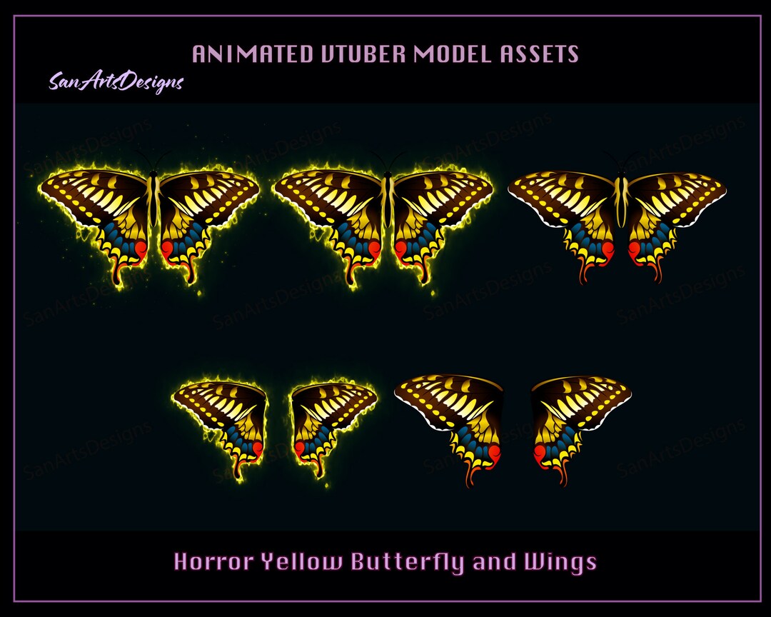 Yellow Horror Butterfly Wings Animated Vtuber Model Assets, Yellow ...