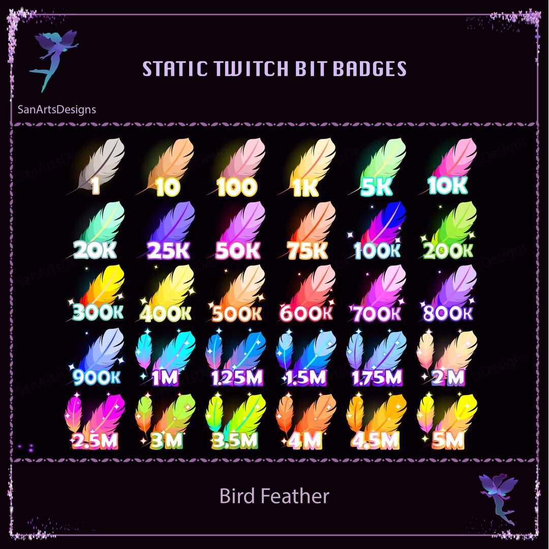 Colorful Bird Feathers Twitch Bit Badges, Magical Bird Feathers Twitch ...