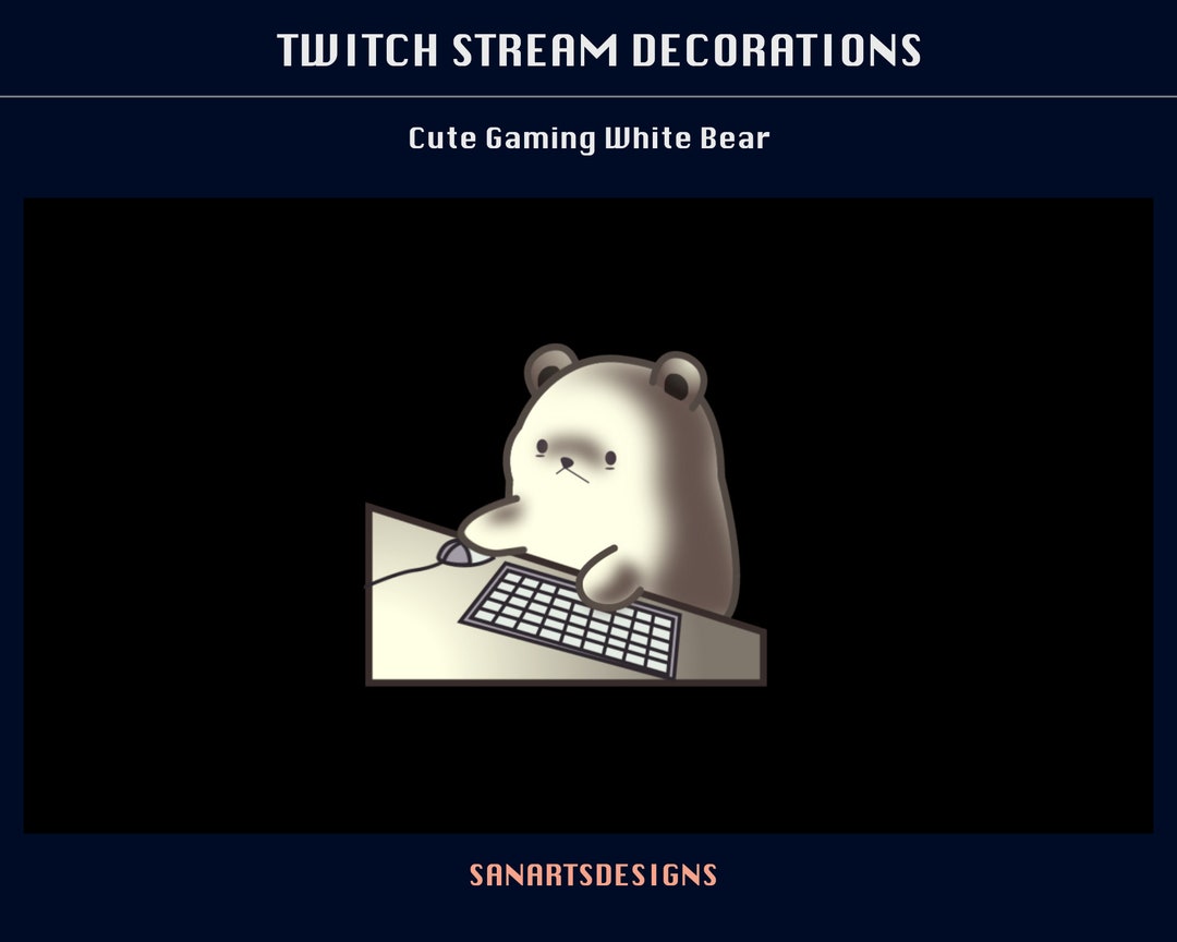 Cute Gaming White Bear Animated Stream Decorations, Cute Gaming Guy Twitch Decorations, Vtuber ...