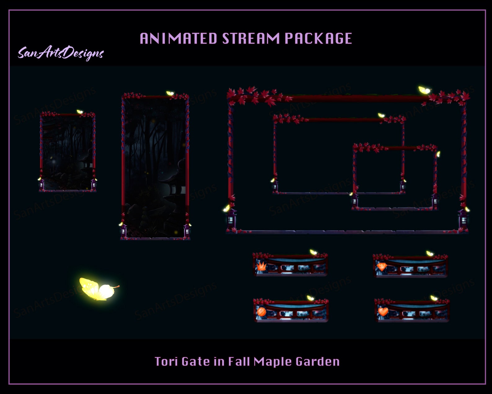 Tori Gate in Fall Animated Twitch Overlay Bundle, Autumn Tori Gate ...