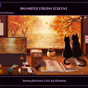 Animated Stream Overlays Black Cat by the Autumn Window, Animated ...