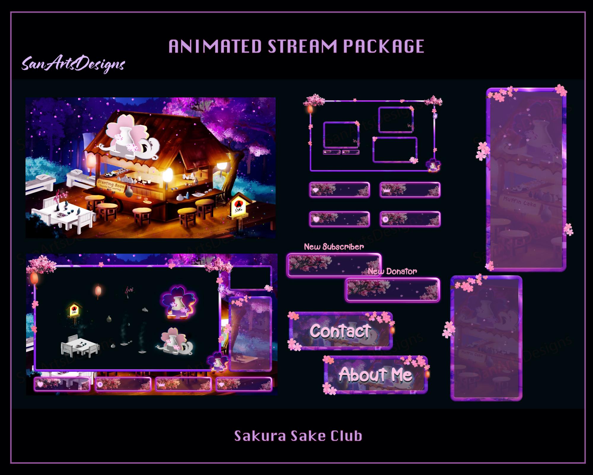 Sakura Sake Club Animated Twitch Overlays Package, Sakura Pub in Forest ...