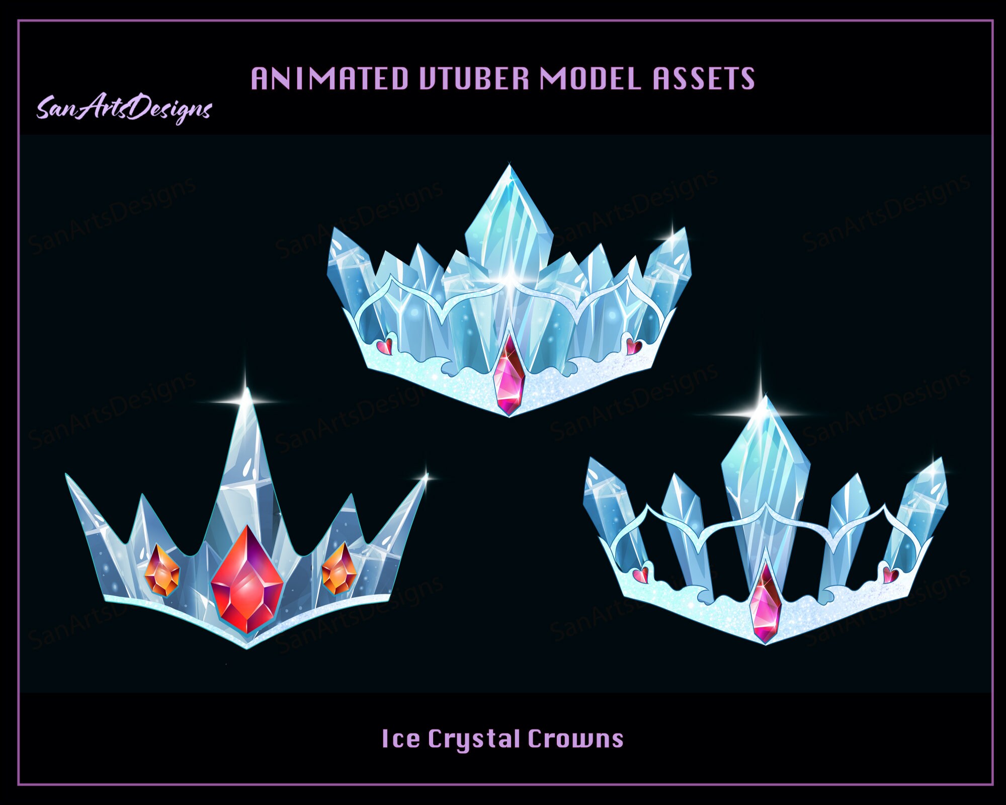 Blue Ice Crystal Crown Animated Vtuber Model Assets, Blue Ice Crystal ...