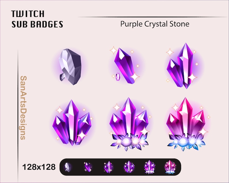 Purple Crystal Stone Twitch Sub Badges Purple Gem Stone - Etsy