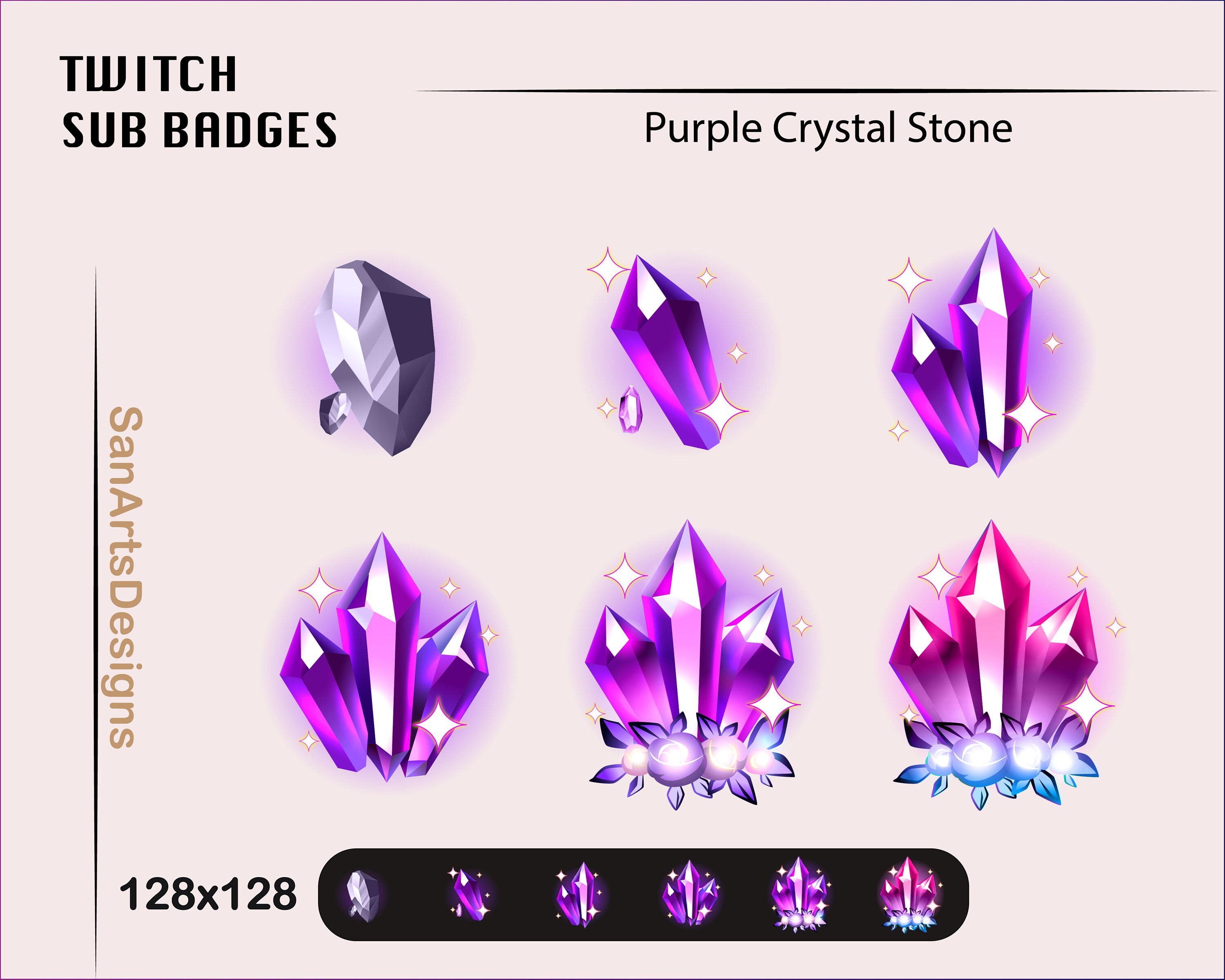 Purple Crystal Stone Twitch Sub Badges Purple Gem Stone - Etsy