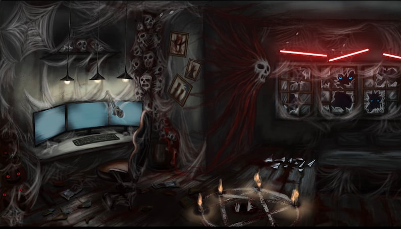 Animated Scenes Bloody Haunted PC Room | Animated Twitch Overlays ...