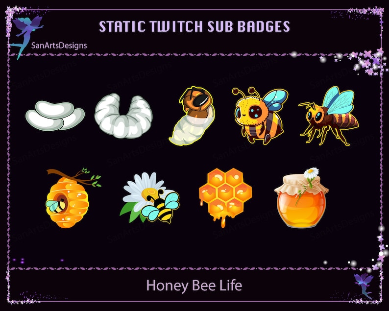 Honey Bee Life Twitch Sub Badges, Bee Twitch Sub Badges for Streamers ...