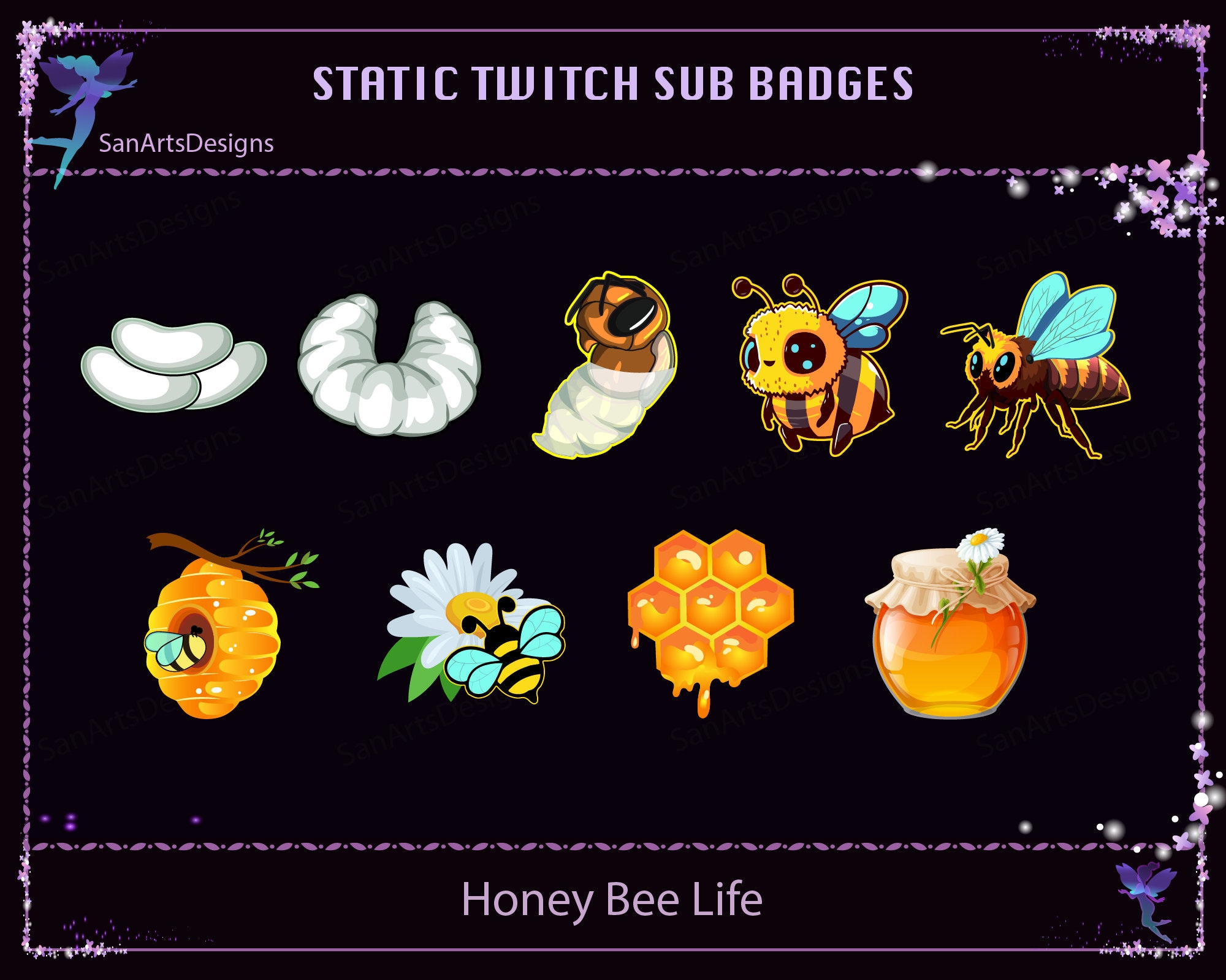 Honey Bee Life Twitch Sub Badges, Bee Twitch Sub Badges for Streamers ...