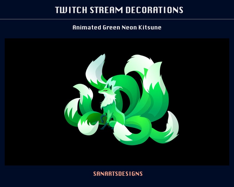 Green Neon Nine Tail Fox Animated Stream Decorations, Animated Stream ...