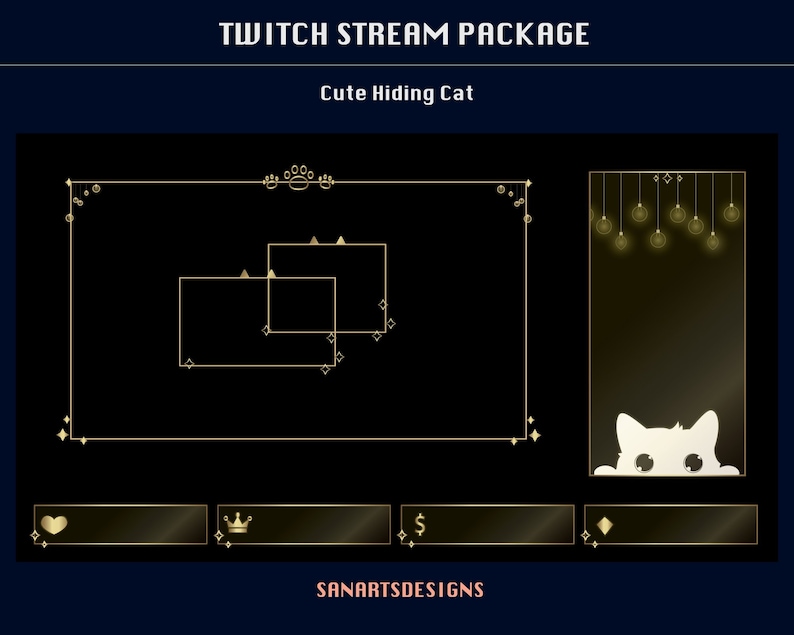 Static Stream Package Cute Hiding Cat, Animated Twitch Overlays Cute ...