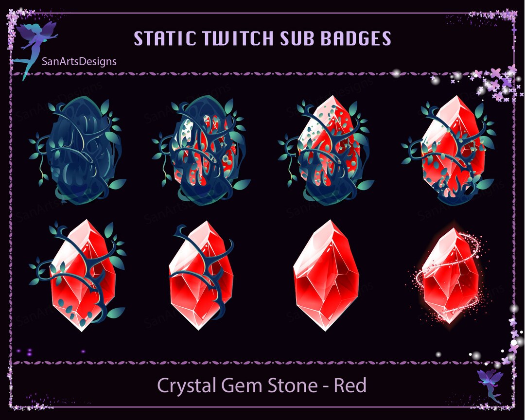 Red Gem Stone Twitch Sub Badges, Red Diamond Stone Twitch Sub Badges ...