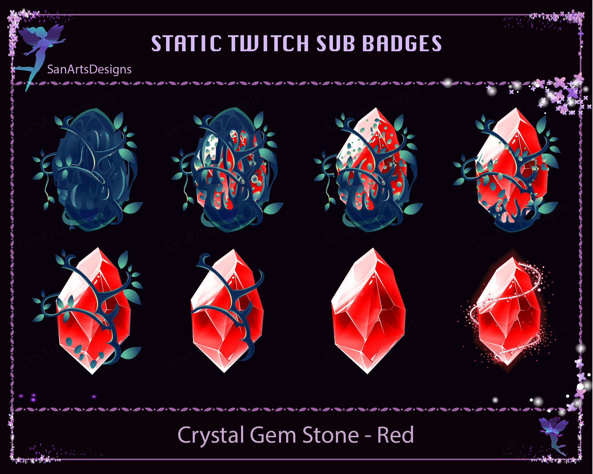 Red Gem Stone Twitch Sub Badges, Red Diamond Stone Twitch Sub Badges, Kawaii Sub Badges for ...