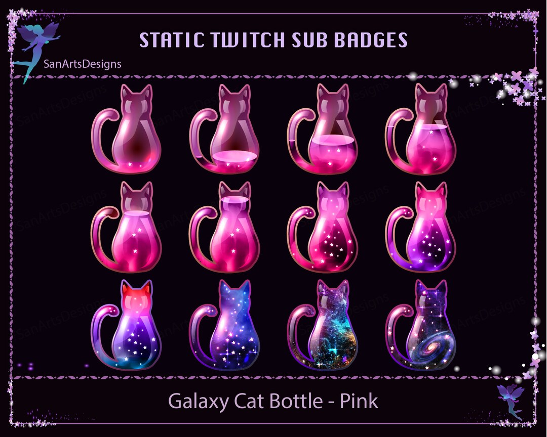 Pink Galaxy Magic Cat Bottle Twitch Sub Badges, Pink Cat Bottle Twitch ...