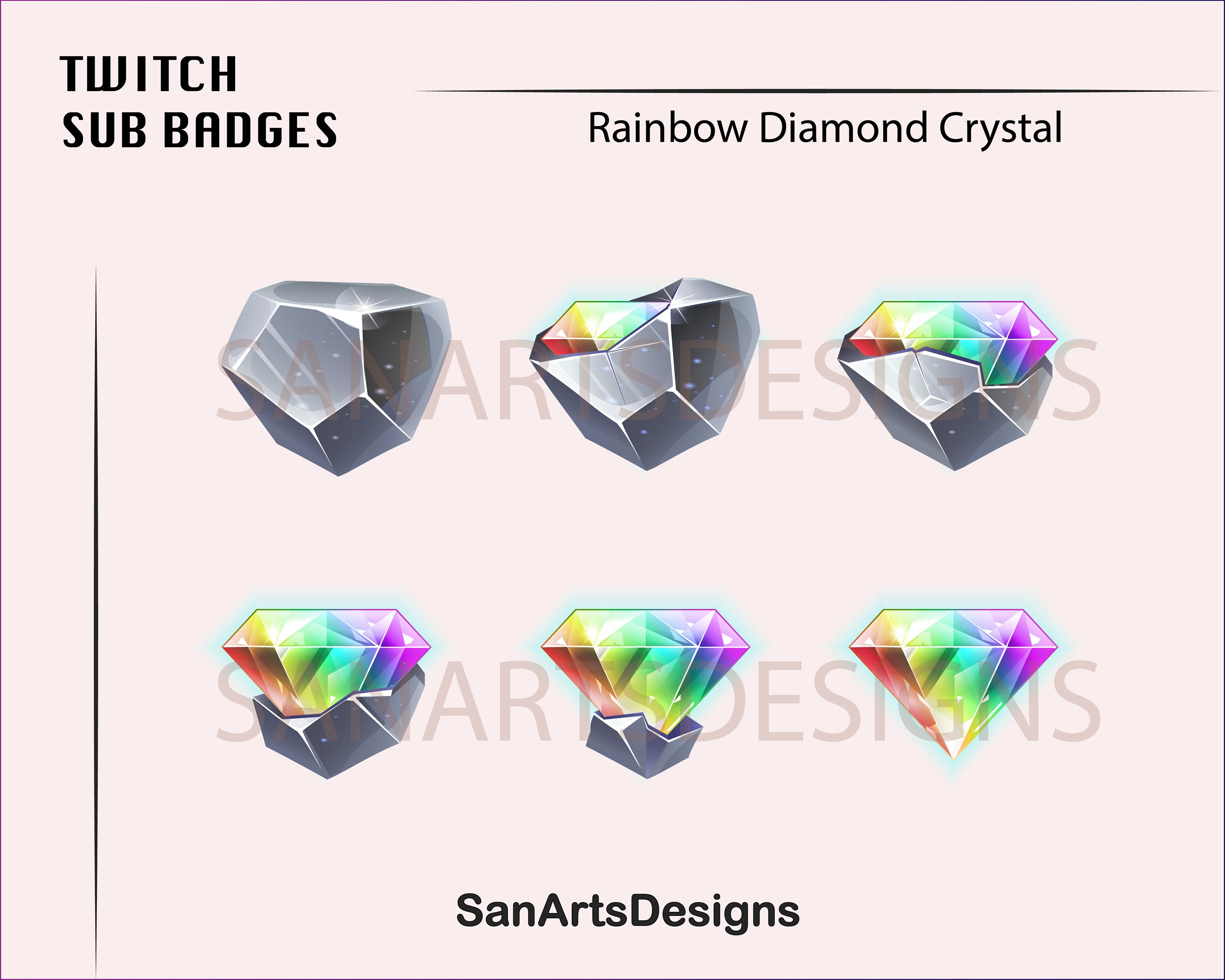 Rainbow Diamond Crystal Twitch Sub Badges / Rainbow Diamond Stone ...