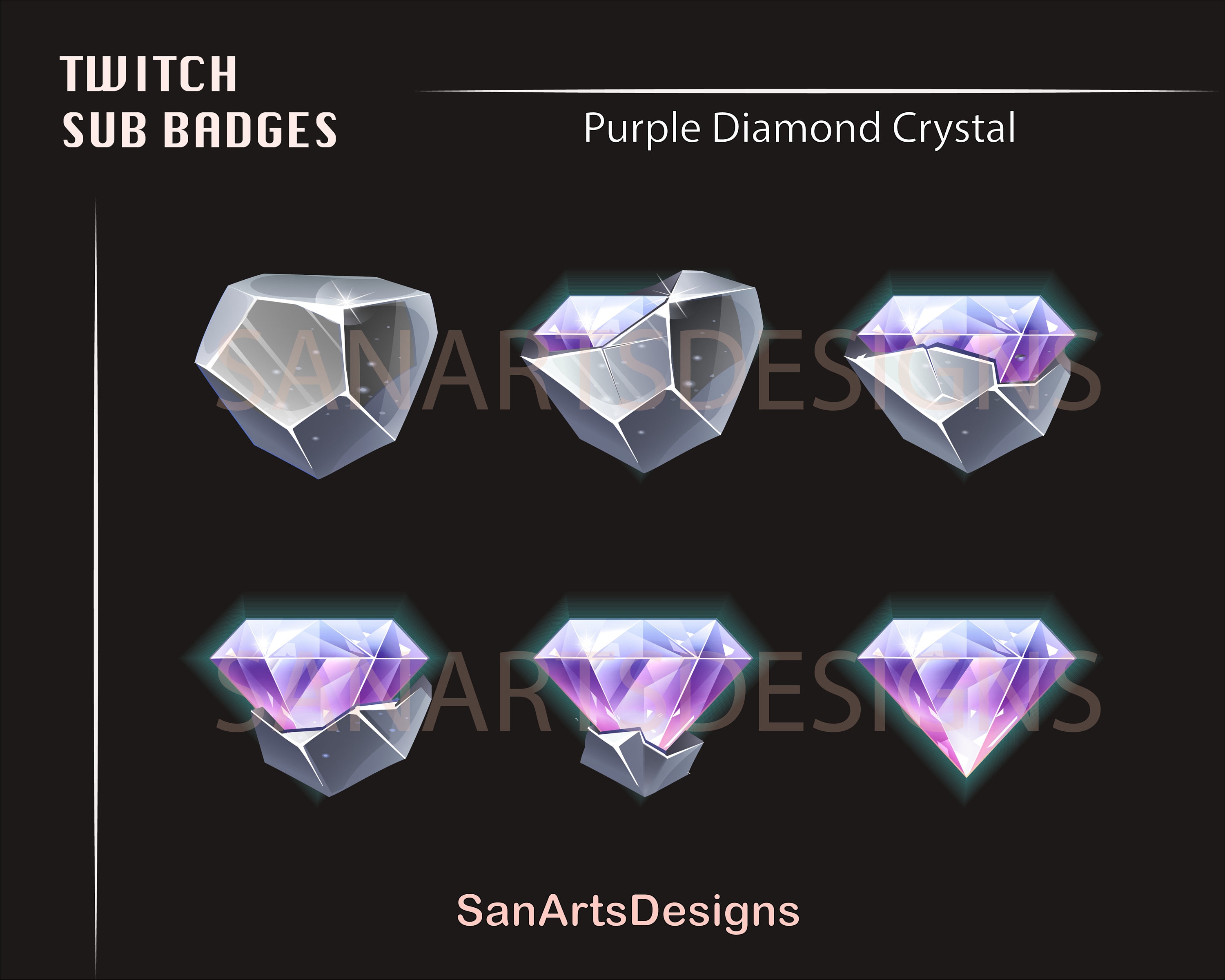 Purple Diamond Crystal Twitch Sub Badges / Purple Diamond - Etsy