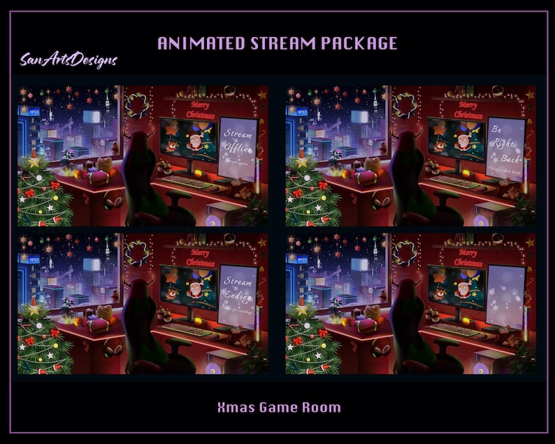 Christmas PC Room Animated Stream Bundle, Xmas PC Room Twitch Overlay ...