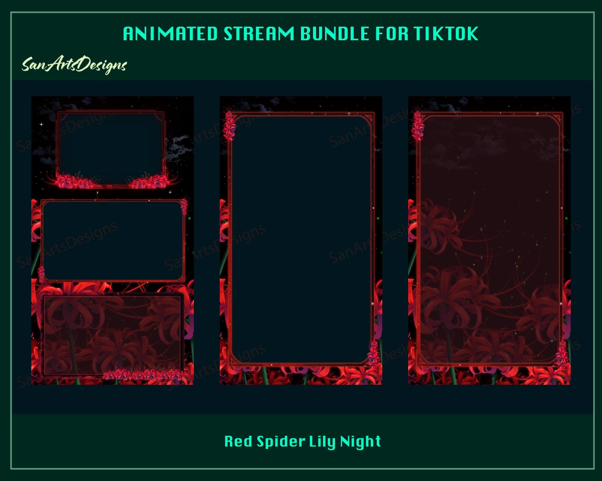 Animated TIKTOK Stream Overlay Bundle Red Spider Lily Night, Red Spider ...