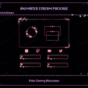 Animated Stream Package Pink Sakura, Animated Twitch Overlays Falling Cherry Blossom for ...
