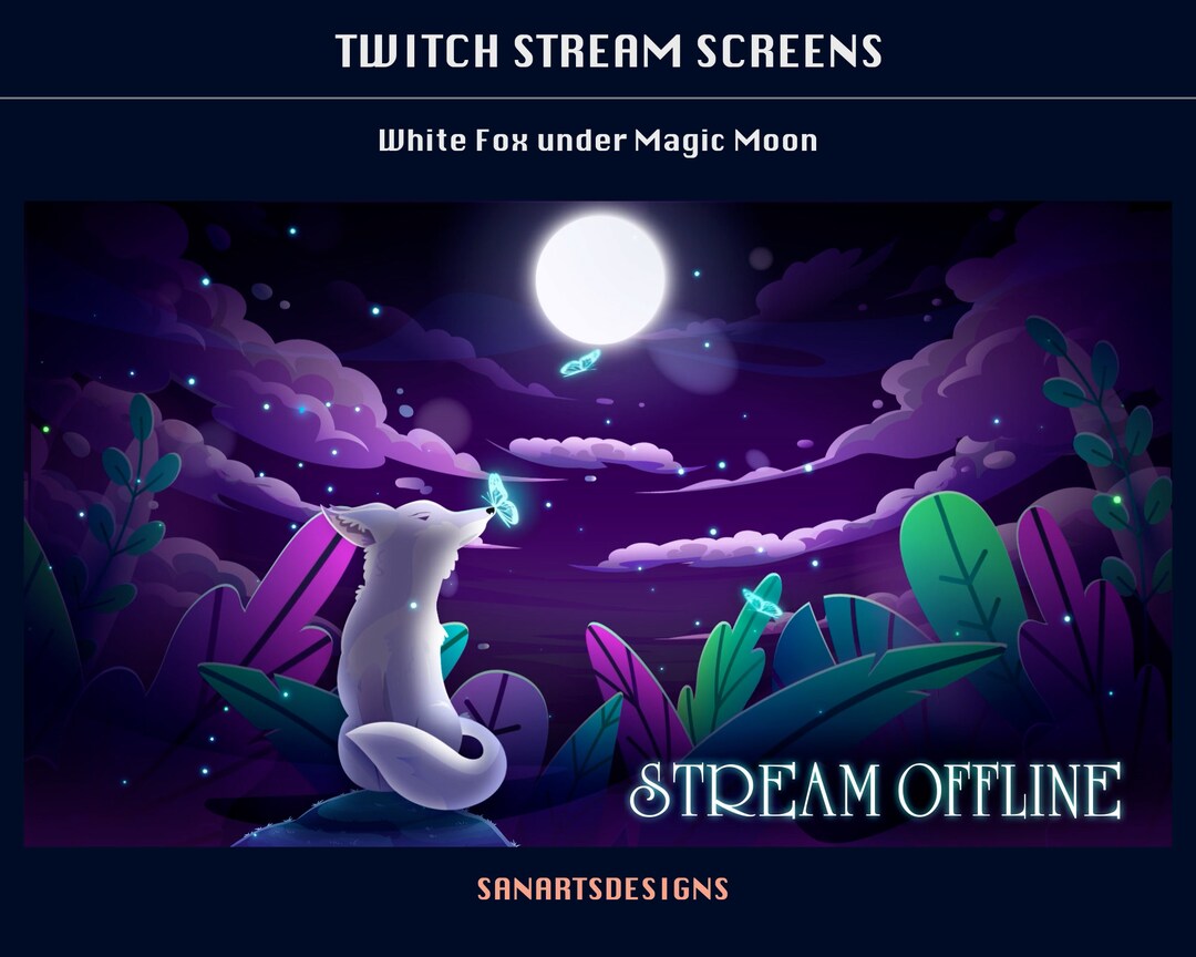 Animated Twitch Overlays Magic White Fox Under Moon, Animated Stream ...