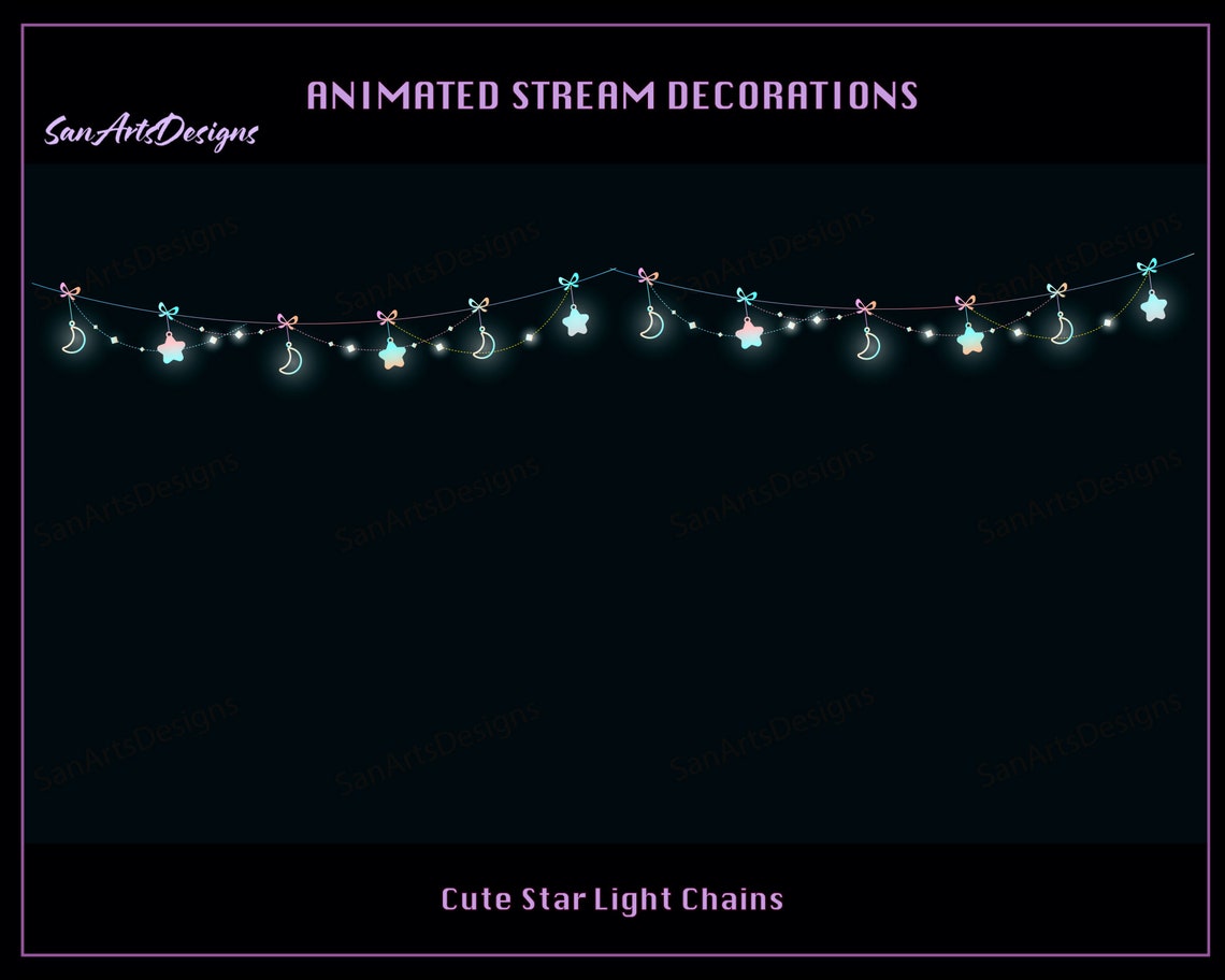 Cute Moon Star Light Chains Animated Stream Decorations, Celestial ...