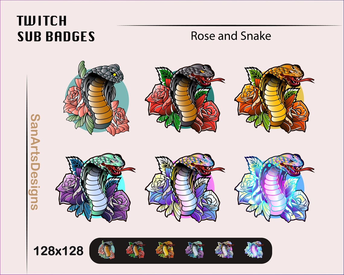 Rose and Snake Twitch Sub Badges, Rose Snake Twitch Sub Badges, Kawaii ...