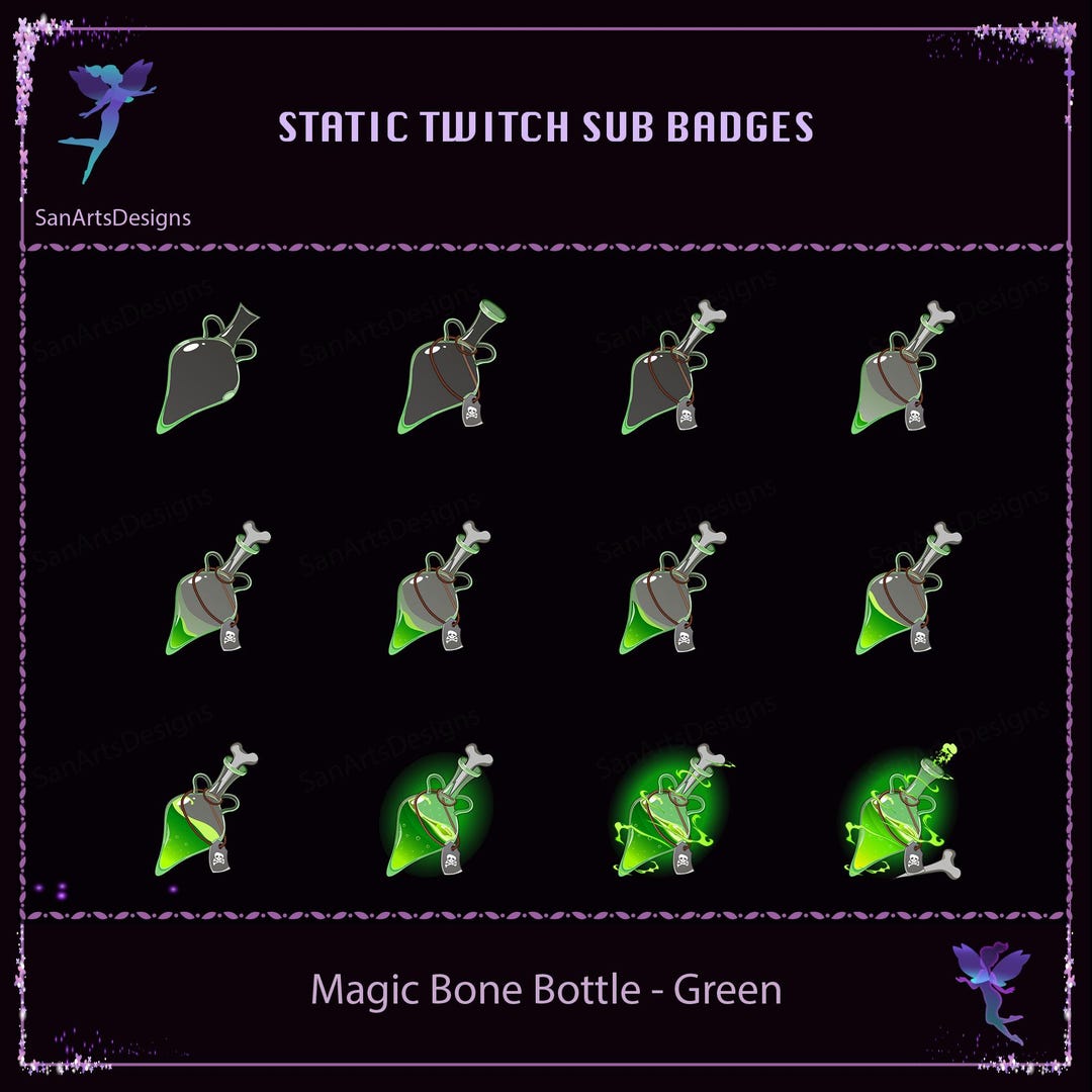 Green Magic Bone Bottle Twitch Sub Badges, Green Magic Bone Bottle ...
