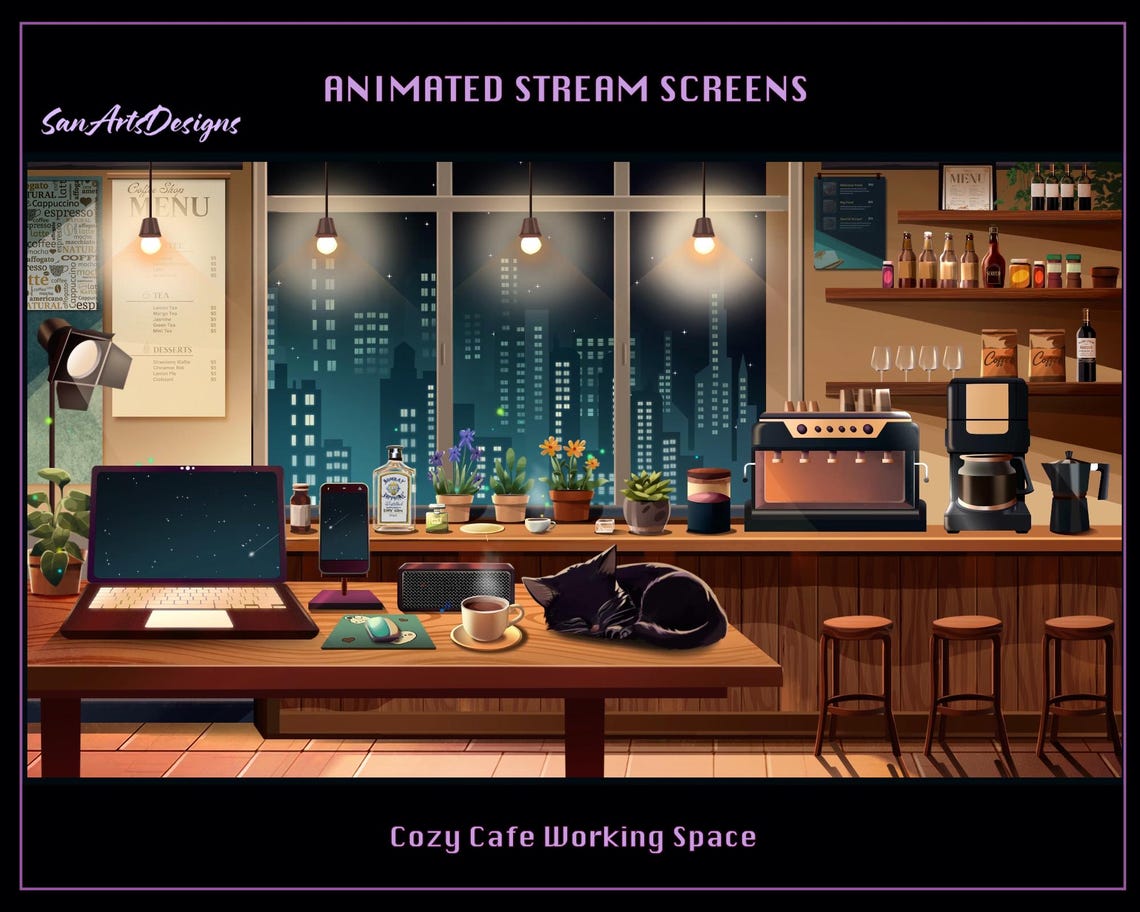 Cozy Cafe Working Space Animated Stream Overlays, Cozy Cafe Twitch ...