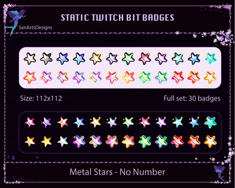 Metal Stars Twitch Bit Badges, Cute Colorful Stars Twitch Bit Badges ...