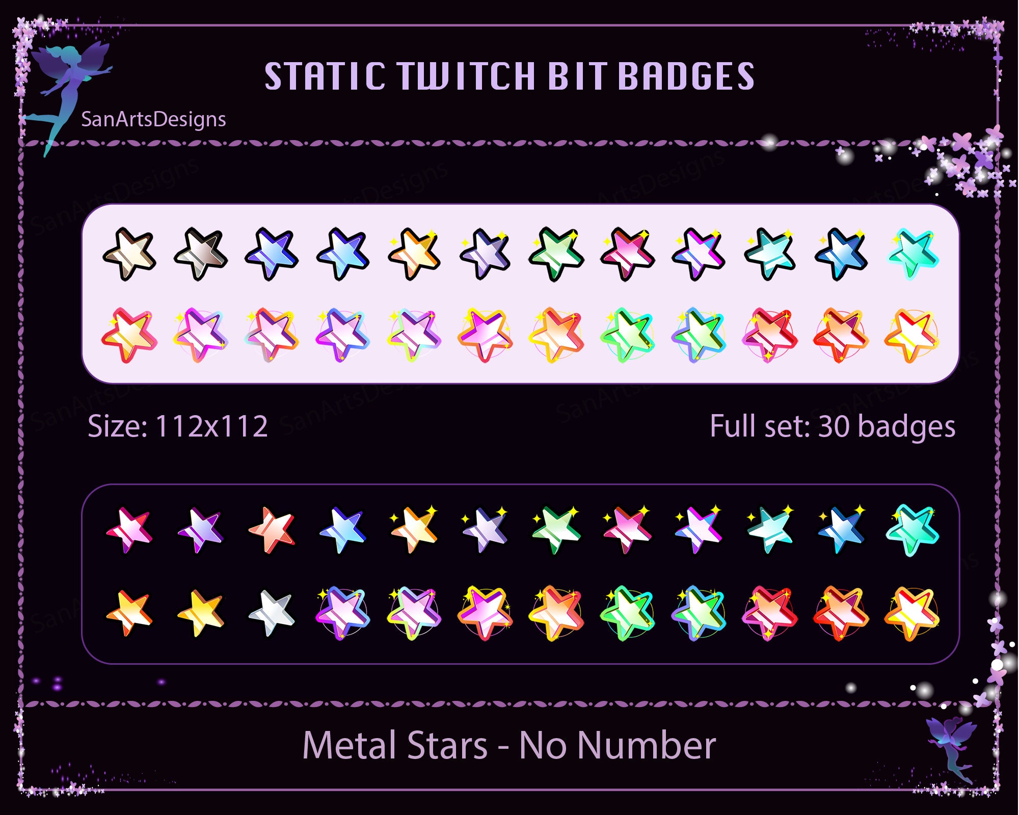 Metal Stars Twitch Bit Badges, Cute Colorful Stars Twitch Bit Badges ...