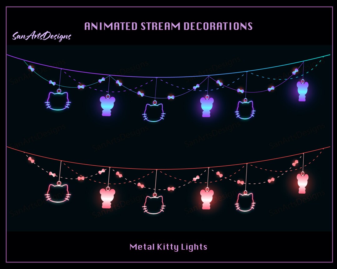 Cute Metal Kitty Light Chains Animated Stream Decorations, Kitty Twitch ...
