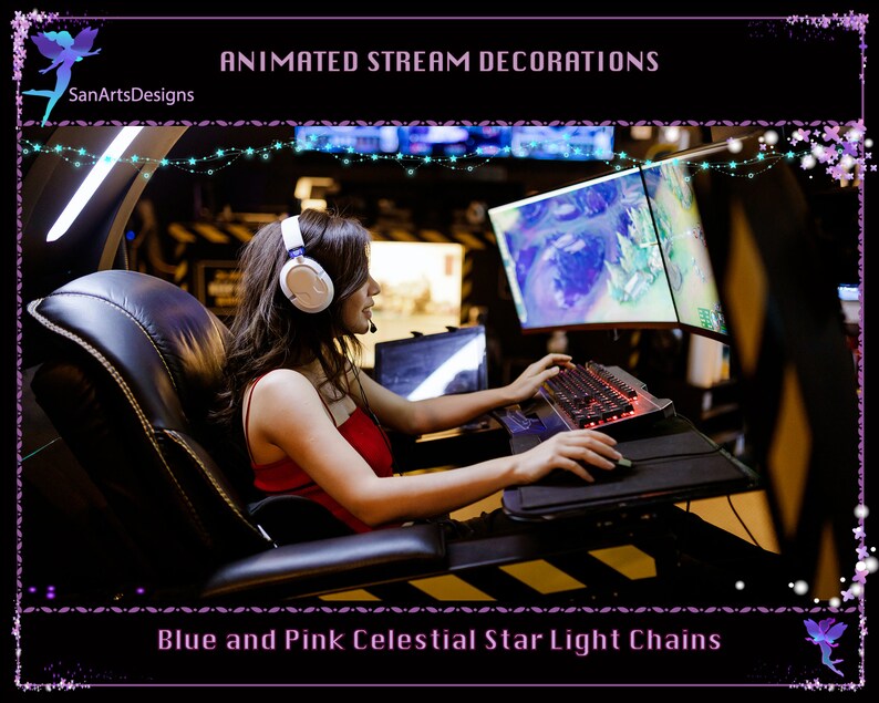 Blue and Pink Magic Star Light Chains Animated Stream Decorations, Celestial Lights Twitch ...